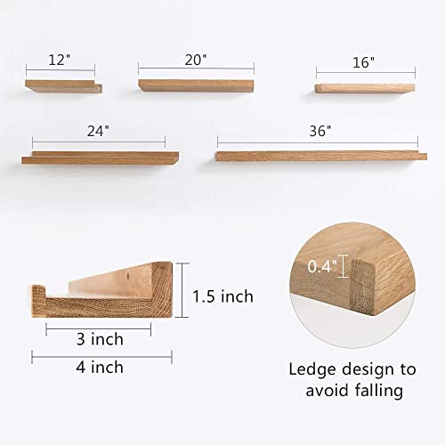 HOMWOO Floating Shelves Natural Wood Wall Shelves Wall Mounted Picture Ledge for Home, Living Room, Bedroom, Bathroom, Office,16 Inches (Natural,16 Inches)