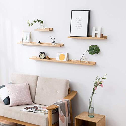 HOMWOO Floating Shelves Natural Wood Wall Shelves Wall Mounted Picture Ledge for Home, Living Room, Bedroom, Bathroom, Office,16 Inches (Natural,16 Inches)