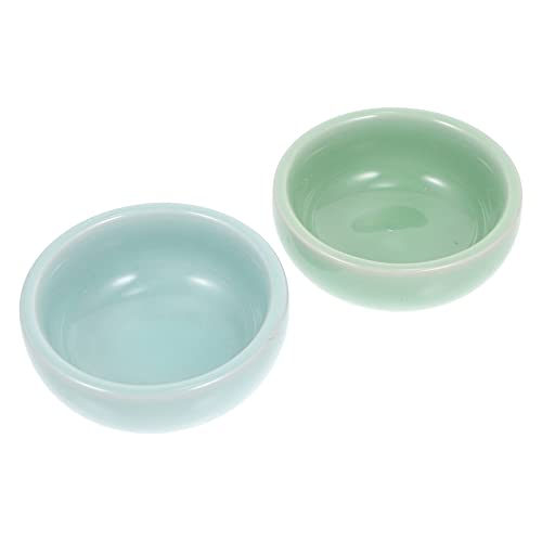 NUOBESTY 2Pcs Ceramic Ink Dish Pottery Porcelain Trinket Ring Candy Nesting Round Bowl Tray Salad Desert Plate Inkstone for Chinese Japanese Calligraphy Painting