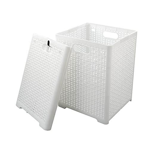 Sandmovie White Folding Laundry Baskets, Plastic Collapsible Laundry Hampers, 2-Pack