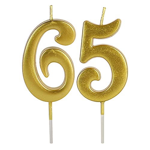 65th & 56th Number Birthday Candles for Cake Topper, Number 65 56 Glitter Premium Candle Party Anniversary Celebration Decoration for Kids Women or Men, Gold