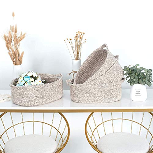 MINTWOOD Design Set of 4 Cotton Rope Nesting Baskets, Decorative Woven Nursery Baskets, Cute Closet Baskets and Bins for Shelves, Table Basket Organizers for Small Accessories, Light Brown