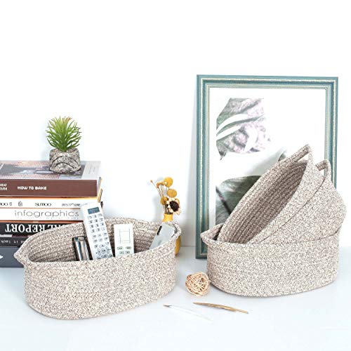 MINTWOOD Design Set of 4 Cotton Rope Nesting Baskets, Decorative Woven Nursery Baskets, Cute Closet Baskets and Bins for Shelves, Table Basket Organizers for Small Accessories, Light Brown