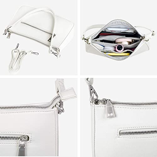 NIUEIMEE ZHOU Small Shoulder bag with 2 Removable Straps Cross Body Clutch Purse Handbag for Women (Style 3-Leather White)