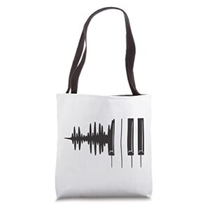 sound wave heart beat piano keys keyboard illustration music tote bag