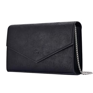 gm likkie clutch purse for women, evening envelope clutch bag, crossbody foldover pu leather shoulder handbag (black)