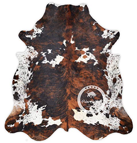 Cowhide Rug Tricolor Genuine Hair on Hide Size: X-Large (6ft x 7,5ft) (180cm x 225cm)