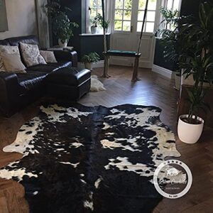 Cowhide Rug Tricolor Genuine Hair on Hide Size: X-Large (6ft x 7,5ft) (180cm x 225cm)