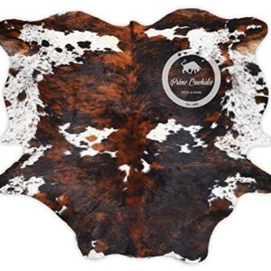 Cowhide Rug Tricolor Genuine Hair on Hide Size: X-Large (6ft x 7,5ft) (180cm x 225cm)