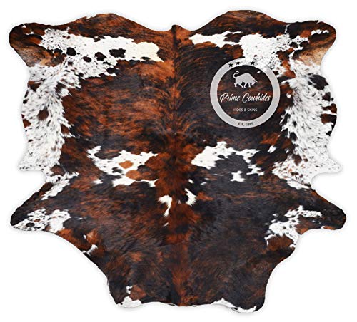 Cowhide Rug Tricolor Genuine Hair on Hide Size: X-Large (6ft x 7,5ft) (180cm x 225cm)