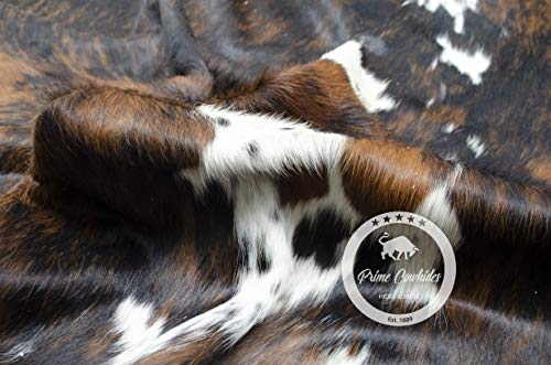 Cowhide Rug Tricolor Genuine Hair on Hide Size: X-Large (6ft x 7,5ft) (180cm x 225cm)