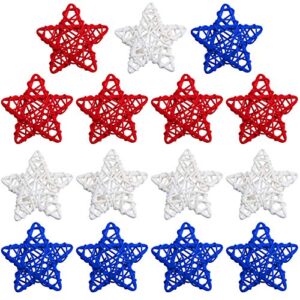 stmk 15 pcs 4th of july star shaped rattan balls decoration, 2.36 inch red white and blue star shaped wicker balls for 4th of july home decor diy vase bowl filler ornament wedding table decoration