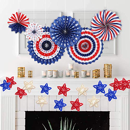 STMK 15 Pcs 4th of July Star Shaped Rattan Balls Decoration, 2.36 Inch Red White and Blue Star Shaped Wicker Balls for 4th of July Home Decor DIY Vase Bowl Filler Ornament Wedding Table Decoration