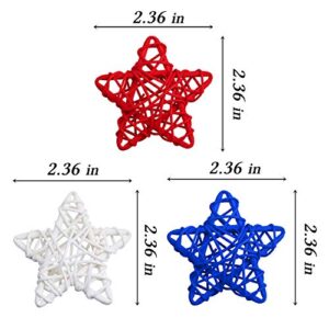 STMK 15 Pcs 4th of July Star Shaped Rattan Balls Decoration, 2.36 Inch Red White and Blue Star Shaped Wicker Balls for 4th of July Home Decor DIY Vase Bowl Filler Ornament Wedding Table Decoration