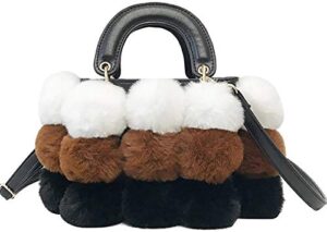 qzunique faux fur bucket handbag women’s drawstring fur crossbody bag shoulder tote bag