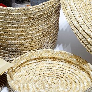 Zhuxin Woven Straw Storage Baskets with Lid, Rattan Snack Container Multipurpose Bins Laundry Toys Organizer Household Round Small, Diameter 16cm, Height 13cm