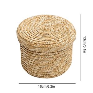 Zhuxin Woven Straw Storage Baskets with Lid, Rattan Snack Container Multipurpose Bins Laundry Toys Organizer Household Round Small, Diameter 16cm, Height 13cm