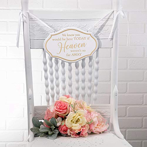 Lillian Rose White Metallic Gold Memorial Wedding Chair Sign, 10"x7.5"