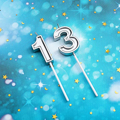 13th Birthday Candles Cake Numeral Candles Happy Birthday Cake Candles Topper Decoration for Birthday Wedding Anniversary Celebration Favor (Silver)