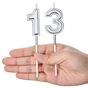 13th Birthday Candles Cake Numeral Candles Happy Birthday Cake Candles Topper Decoration for Birthday Wedding Anniversary Celebration Favor (Silver)