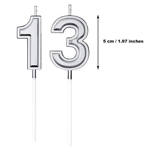 13th Birthday Candles Cake Numeral Candles Happy Birthday Cake Candles Topper Decoration for Birthday Wedding Anniversary Celebration Favor (Silver)