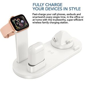 4-in-1 Fast 15W Apple Charging Station for Multiple Devices - Wireless Charging + Plug for iPhone 14/13/12/11/x/8 + Airpods Pro 2/Pro/2/1 + Apple Watch Stand SE/7/6.+ Samsung/Android Type-C/USB