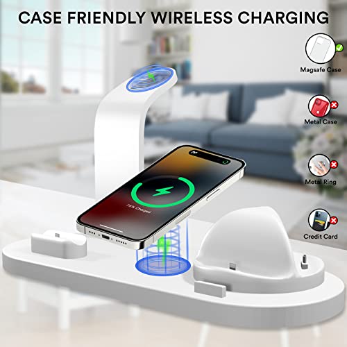 4-in-1 Fast 15W Apple Charging Station for Multiple Devices - Wireless Charging + Plug for iPhone 14/13/12/11/x/8 + Airpods Pro 2/Pro/2/1 + Apple Watch Stand SE/7/6.+ Samsung/Android Type-C/USB