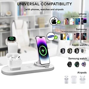 4-in-1 Fast 15W Apple Charging Station for Multiple Devices - Wireless Charging + Plug for iPhone 14/13/12/11/x/8 + Airpods Pro 2/Pro/2/1 + Apple Watch Stand SE/7/6.+ Samsung/Android Type-C/USB