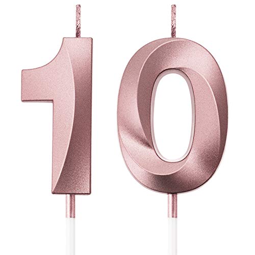 BBTO 10th Birthday Candles Cake Numeral Candles Happy Birthday Cake Topper Decoration for Birthday Party Wedding Anniversary Celebration Supplies (Rose Gold)