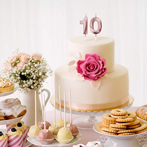 BBTO 10th Birthday Candles Cake Numeral Candles Happy Birthday Cake Topper Decoration for Birthday Party Wedding Anniversary Celebration Supplies (Rose Gold)