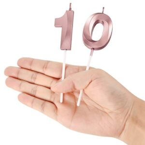 BBTO 10th Birthday Candles Cake Numeral Candles Happy Birthday Cake Topper Decoration for Birthday Party Wedding Anniversary Celebration Supplies (Rose Gold)