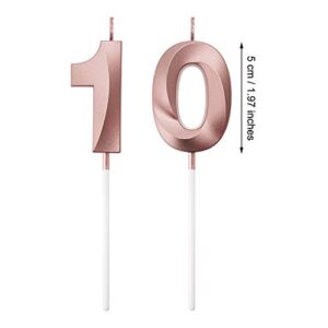 BBTO 10th Birthday Candles Cake Numeral Candles Happy Birthday Cake Topper Decoration for Birthday Party Wedding Anniversary Celebration Supplies (Rose Gold)