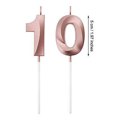 BBTO 10th Birthday Candles Cake Numeral Candles Happy Birthday Cake Topper Decoration for Birthday Party Wedding Anniversary Celebration Supplies (Rose Gold)