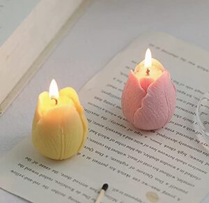 tulip flower shaped scented candle,2 pack handmade aroma soy wax decorative candle for table photo prop birthday gift,prefect for meditation stress relief mood boosting bath yoga (pink+yellow)