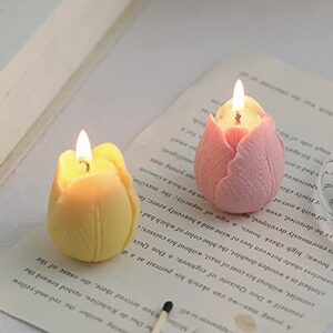 Tulip Flower Shaped Scented Candle,2 Pack Handmade Aroma Soy Wax Decorative Candle for Table Photo Prop Birthday Gift,Prefect for Meditation Stress Relief Mood Boosting Bath Yoga (Pink+Yellow)