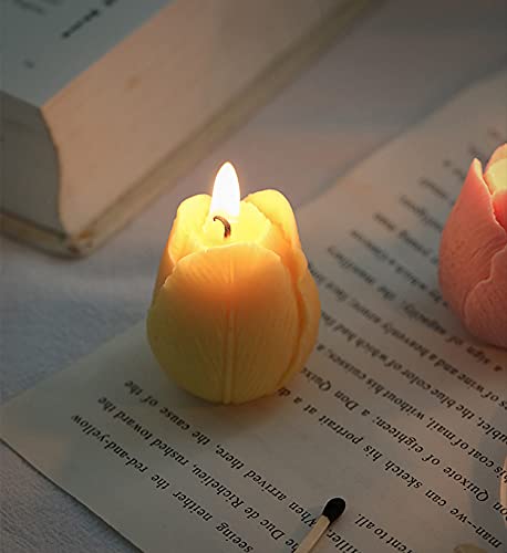 Tulip Flower Shaped Scented Candle,2 Pack Handmade Aroma Soy Wax Decorative Candle for Table Photo Prop Birthday Gift,Prefect for Meditation Stress Relief Mood Boosting Bath Yoga (Pink+Yellow)