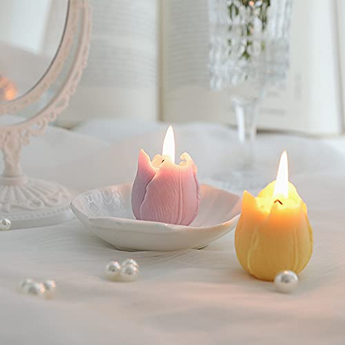 Tulip Flower Shaped Scented Candle,2 Pack Handmade Aroma Soy Wax Decorative Candle for Table Photo Prop Birthday Gift,Prefect for Meditation Stress Relief Mood Boosting Bath Yoga (Pink+Yellow)