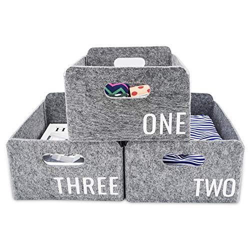 Welaxy Storage Baskets with Inspired Slogan Felt Collapsible Storage Baskets Foldable Storage Cube Shelf Boxes Drawers Organizer bin for Kids Toys Books Clothes Socks Tools organise (One,Two,Three)