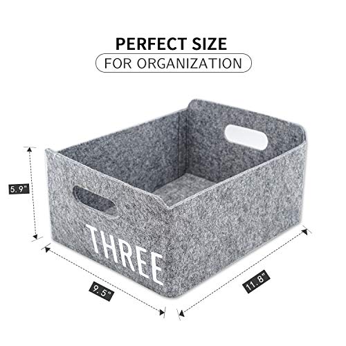 Welaxy Storage Baskets with Inspired Slogan Felt Collapsible Storage Baskets Foldable Storage Cube Shelf Boxes Drawers Organizer bin for Kids Toys Books Clothes Socks Tools organise (One,Two,Three)