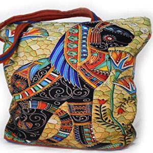 Cat-On-The-Bag Sahara Sands Egyptian Cat Themed Over The Shoulder Sturdy Canvas Purse for Women 1 Main Pocket and 1 Zippered Inside Pocket for Everyday Use