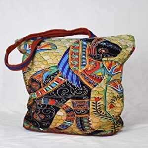 Cat-On-The-Bag Sahara Sands Egyptian Cat Themed Over The Shoulder Sturdy Canvas Purse for Women 1 Main Pocket and 1 Zippered Inside Pocket for Everyday Use