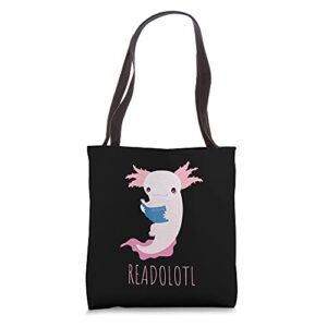 axolotl reading a book | readolotl book worm axolotl tote bag