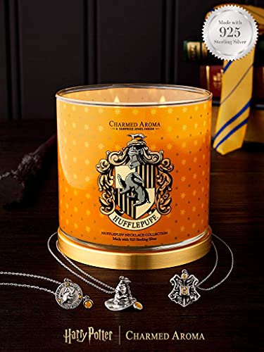 Charmed Aroma Harry Potter Scented Candle, Hufflepuff Hogwarts House, Jar Candle with Surprise Necklace Inside, Jewelry Candle for Women, Home Décor Accessories Gift