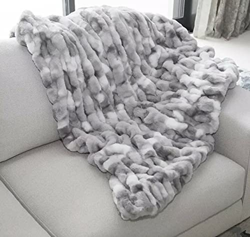 Mon Chateau Luxury Collection Faux Fur Throw, Ruched Gray, Queen