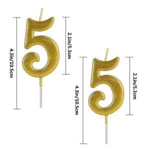 55th Birthday Candles for Cake Topper, Number 55 5 Glitter Premium Candle Party Anniversary Celebration Decoration for Kids Women or Men, Gold