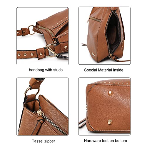 Montana West 3 PCS Set Hobo Purses for Women Large Crossbody Bags Leather Women's Shoulder Handbags Brown MWC-1001S-3BR