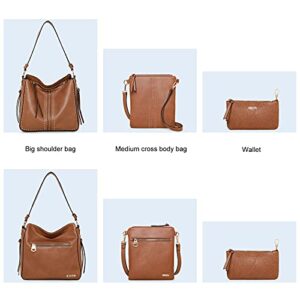 Montana West 3 PCS Set Hobo Purses for Women Large Crossbody Bags Leather Women's Shoulder Handbags Brown MWC-1001S-3BR