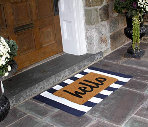 NANTA Navy Blue and White Striped Rug 27.5 x 43 Inches Cotton Machine Washable Indoor Outdoor Stripe Rug for Farmhouse Layered Door Mat