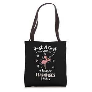 just a girl who loves flamingos and violins tote bag