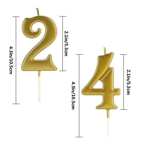 Gold 24th & 42nd Number Birthday Candles for Cake Topper, Number 42 24 Glitter Premium Candle Party Anniversary Celebration Decoration for Kids Women or Men